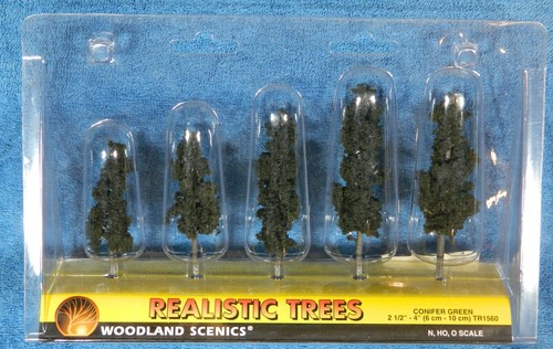 WOODLAND SCENICS, FIVE REALISTIC TREES, CONIFER 2.5" - 4", N, HO, O ...
