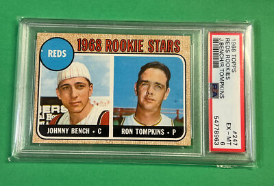 1968 Topps Johnny Bench Ron Tompkins RC ROOKIE #247 PSA 6 EX-MT HOF ...