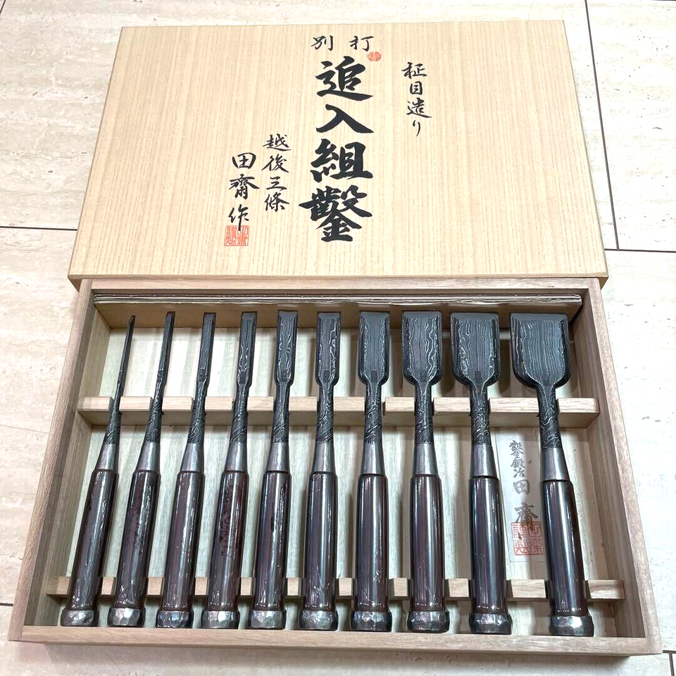 Tasai Damascus Straight Grain Mokume Japanese Bench Chisels Oire Nomi ...