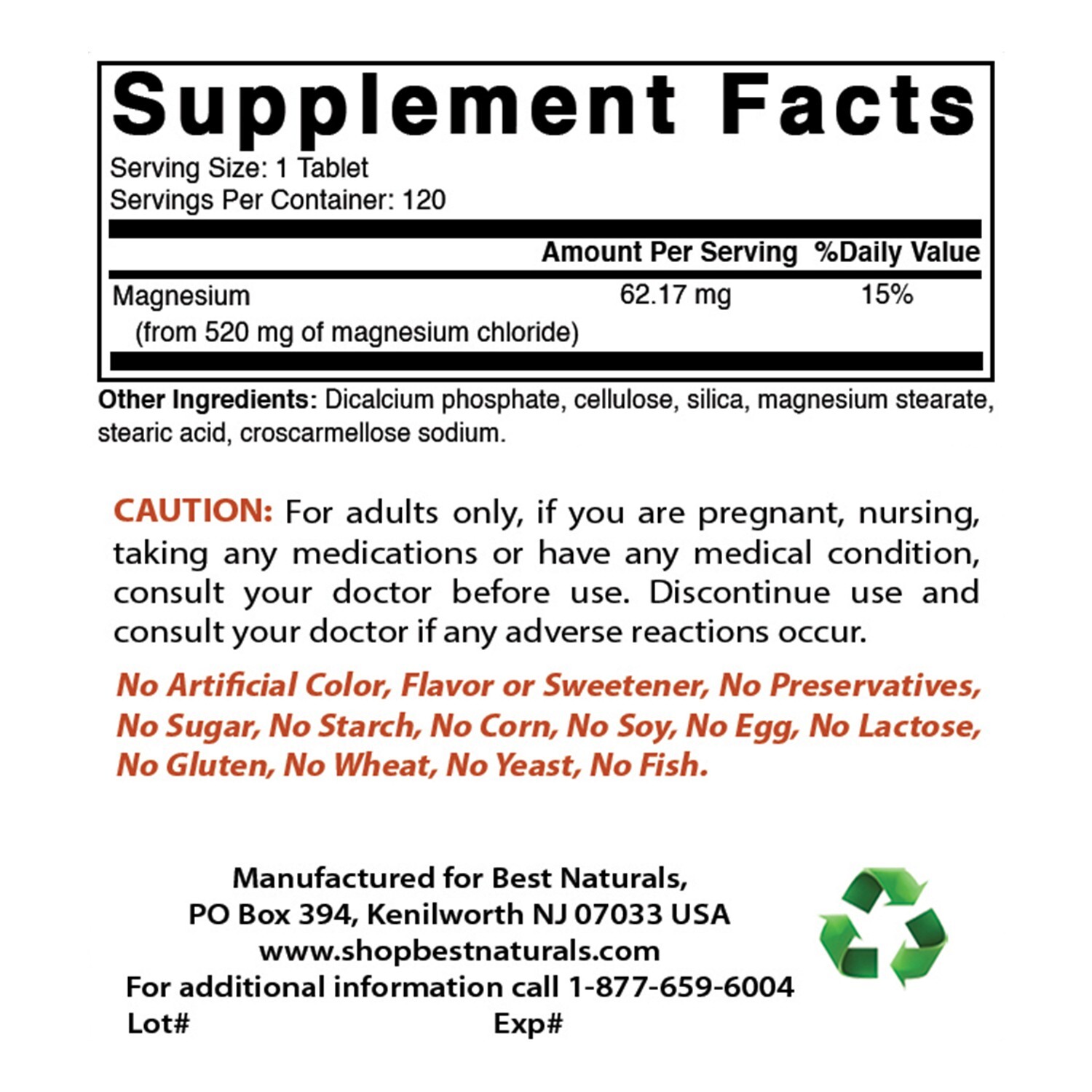 2 Pack Best Naturals Magnesium Chloride 520 mg 120 Tablets | eBay