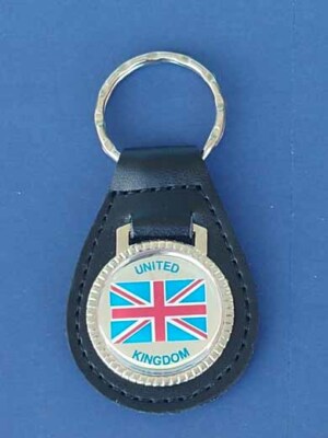 UNION JACK BRITISH FLAG UNITED KINGDOM BLACK LEATHER KEYRING KEYFOB #164 SILVER | eBay