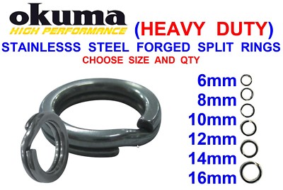 OKUMA HEAVY DUTY FORGED SPLIT RINGS FOR PLUGS SPOONS PIRKS PIKE SHARK ...