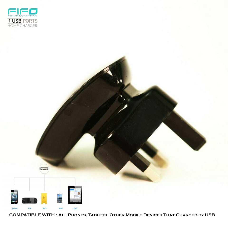 Home Charger Mains USB 3 Pin UK Wall Plug Adapter Charging for Phones ...