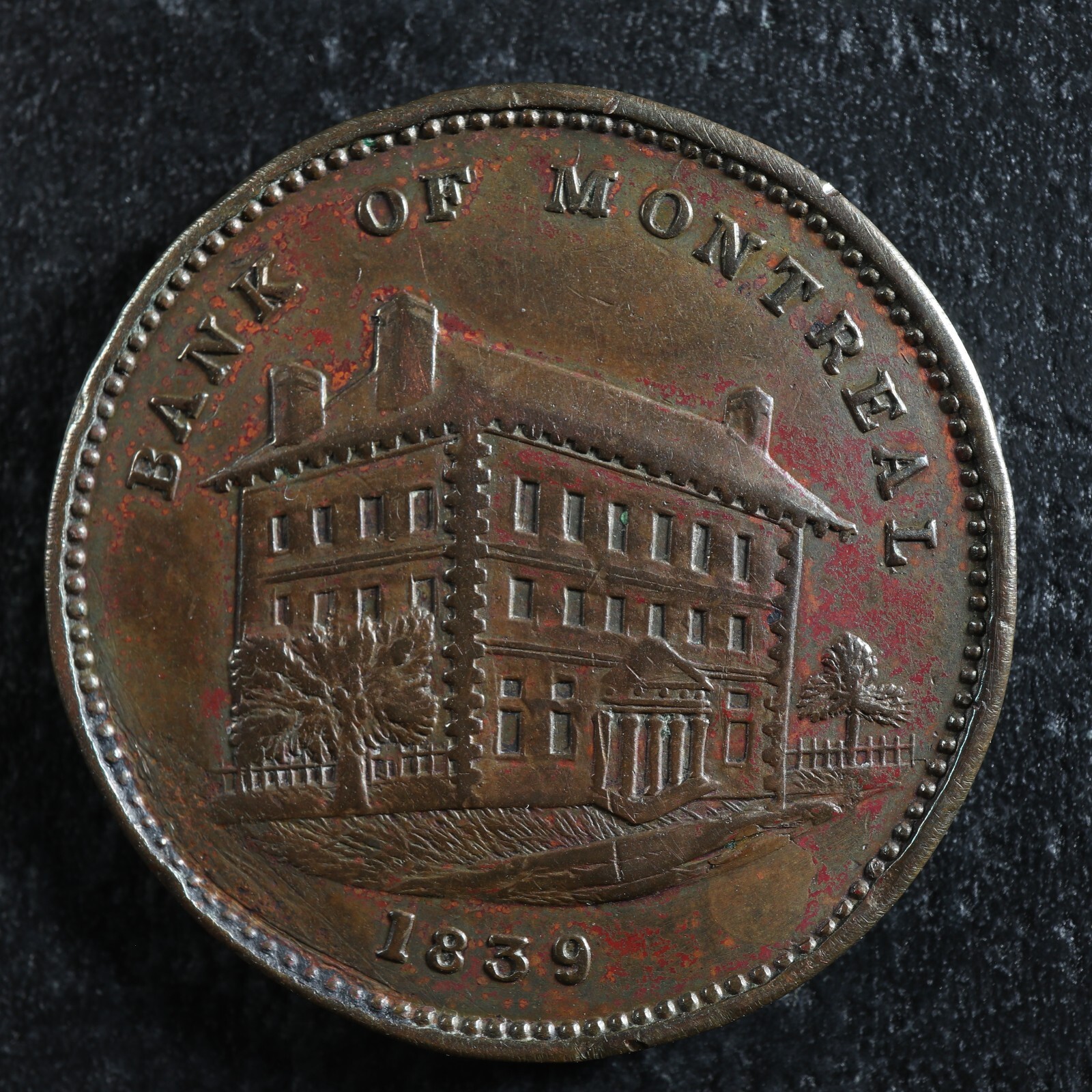 LC-10B1 Halfpenny token 1839 Canada Sideview Bank of Montreal Breton ...