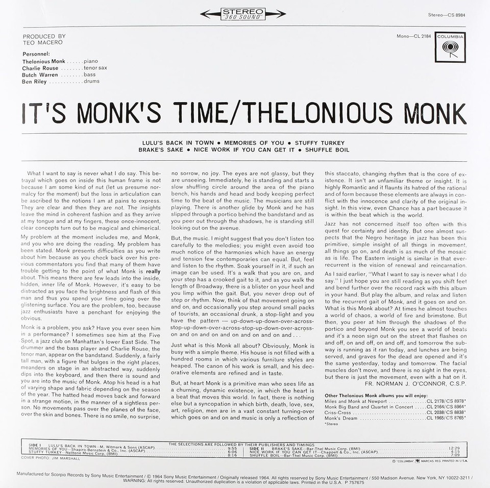 Thelonious Monk It's Monk Time (Vinyl) 725543962713 | eBay