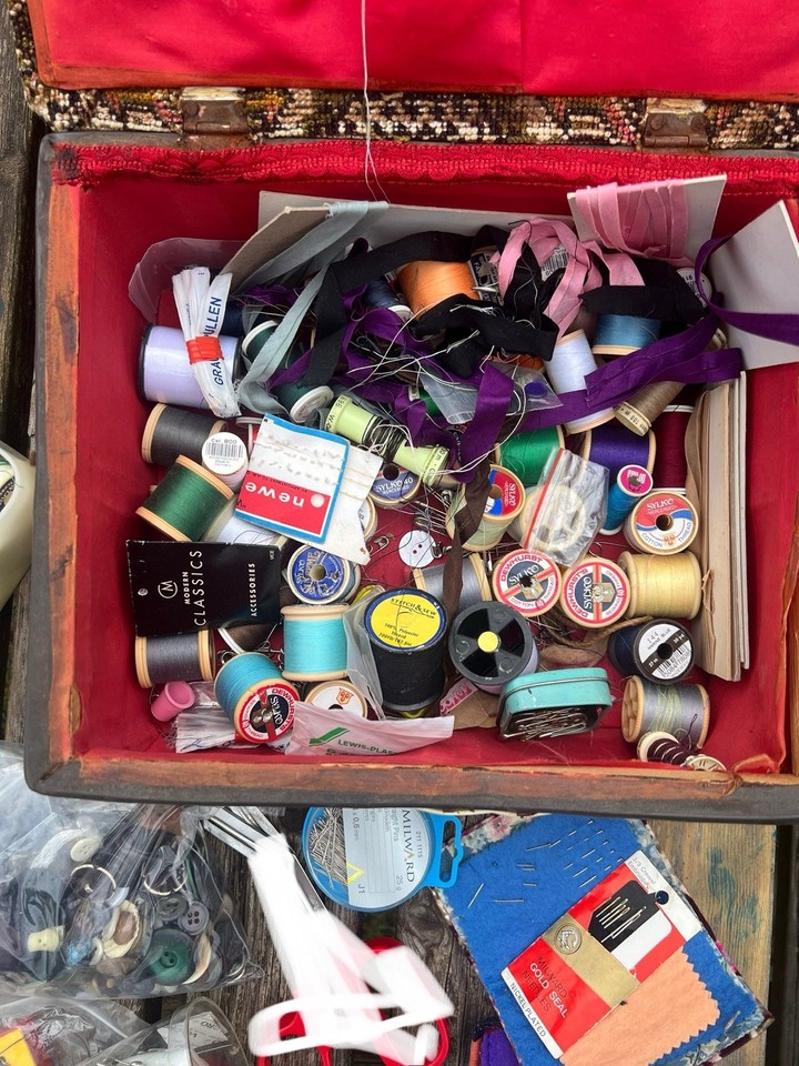 Vintage Sewing Box Contents Buttons, Thimbles,etc | eBay UK