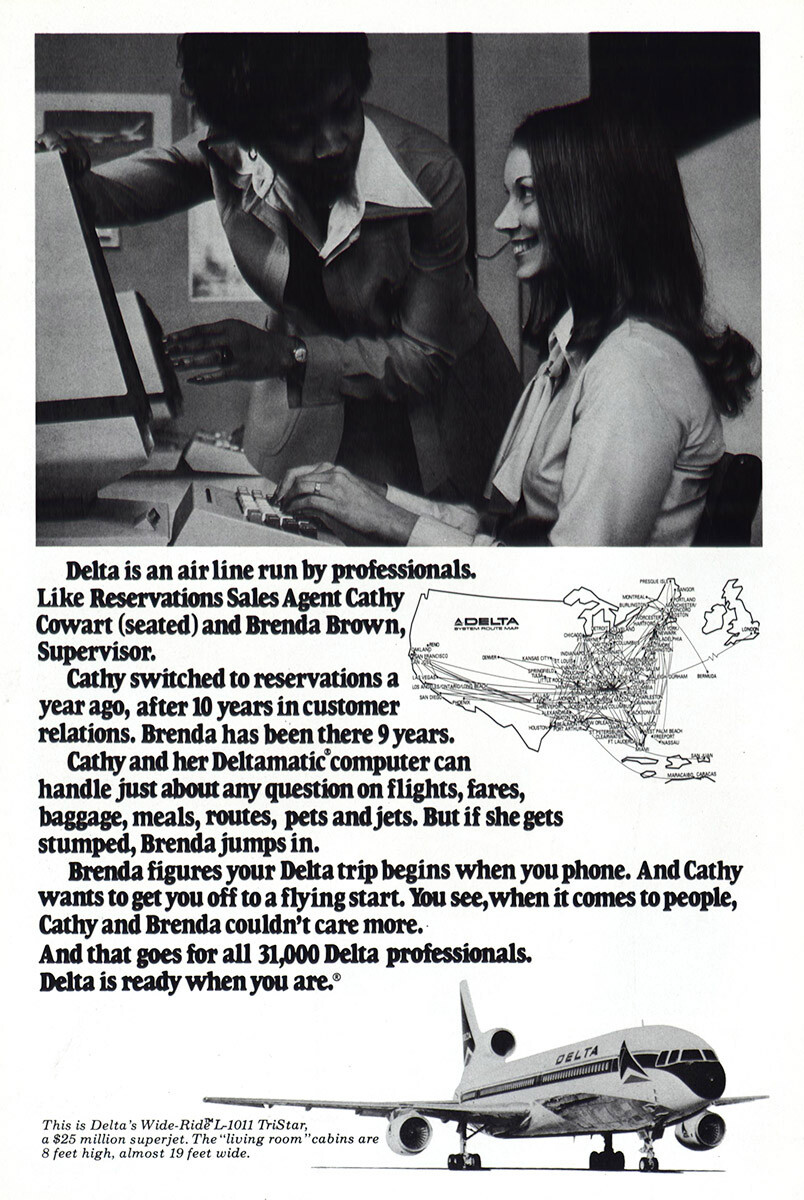 1978 Delta Airlines: Reservations Agent Cathy Cowart Vintage Print Ad ...