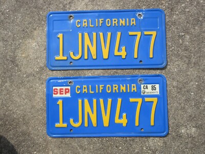 1985 California License Plate Pair 1JNV477 Blue Chevy Ford Chevrolet ...