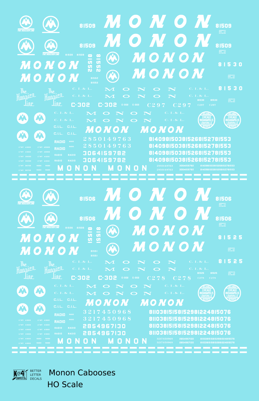 K4 HO Scale Decals Monon Caboose White | eBay