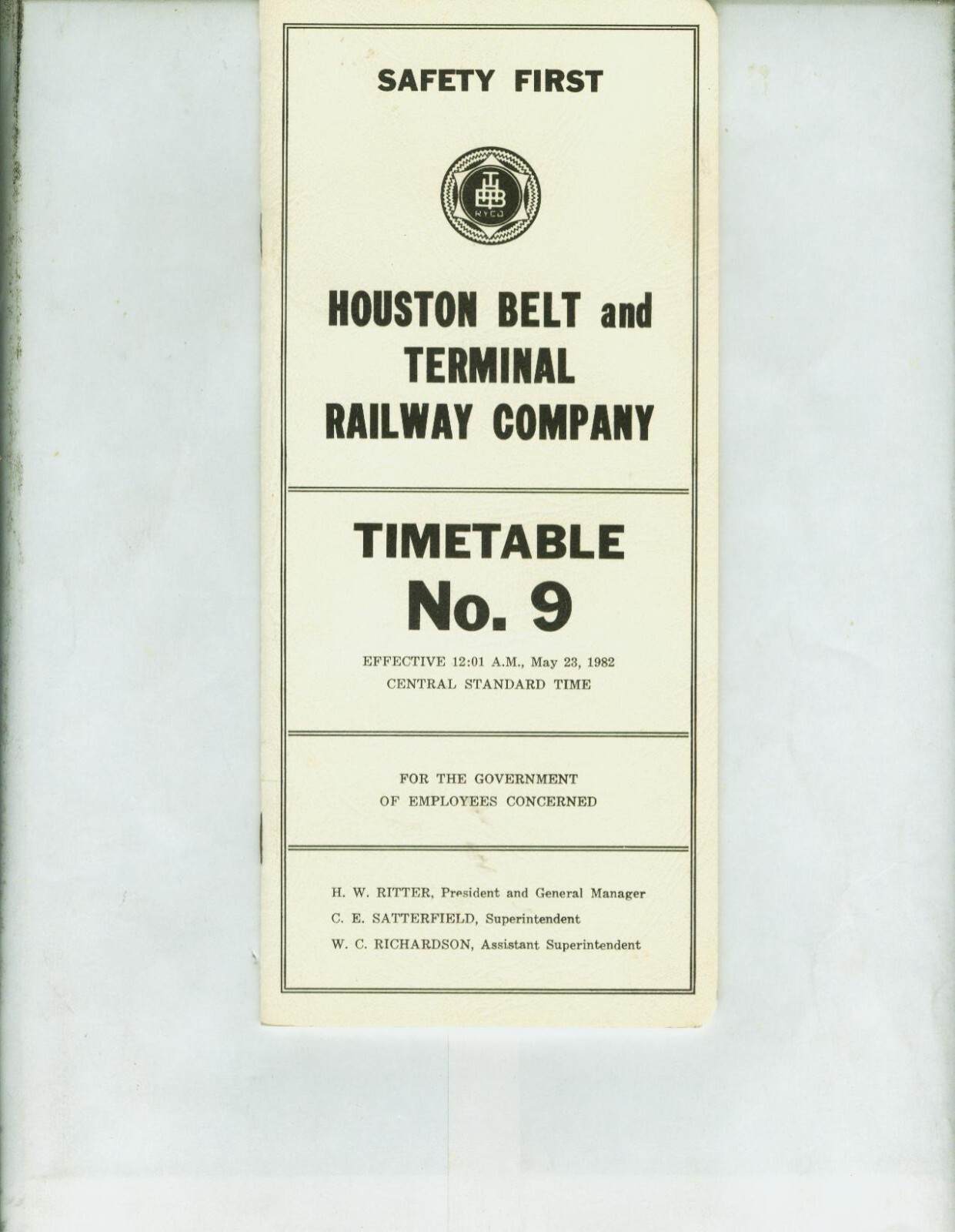 HOUSTON BELT & TERMINAL RY. ETT TIMETABLE SYSTEM #9 5-23-1982 24 PAGES ...