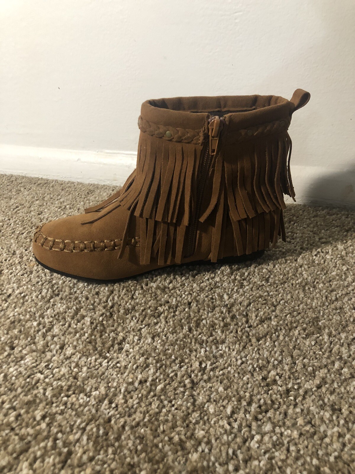Brown moccasin high top bootie fringed boots all weat… - Gem