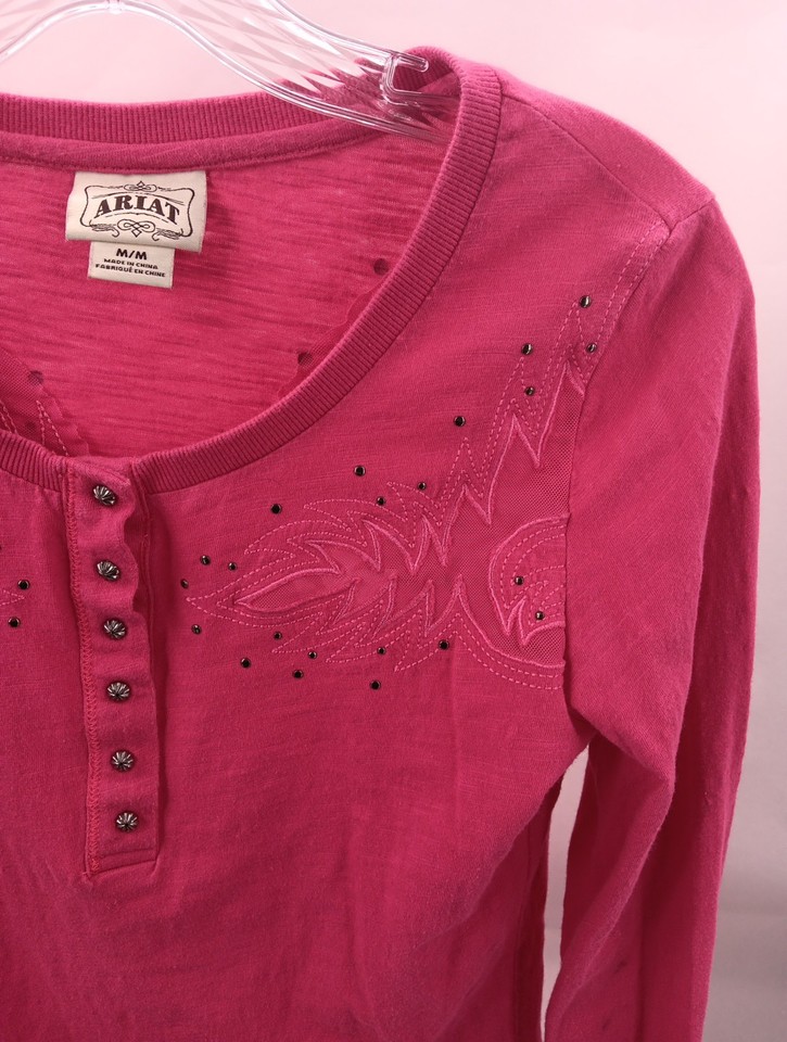 Ariat Shirt Women's Size: M Pink Cotton Long Sleeves with Cut Out ...