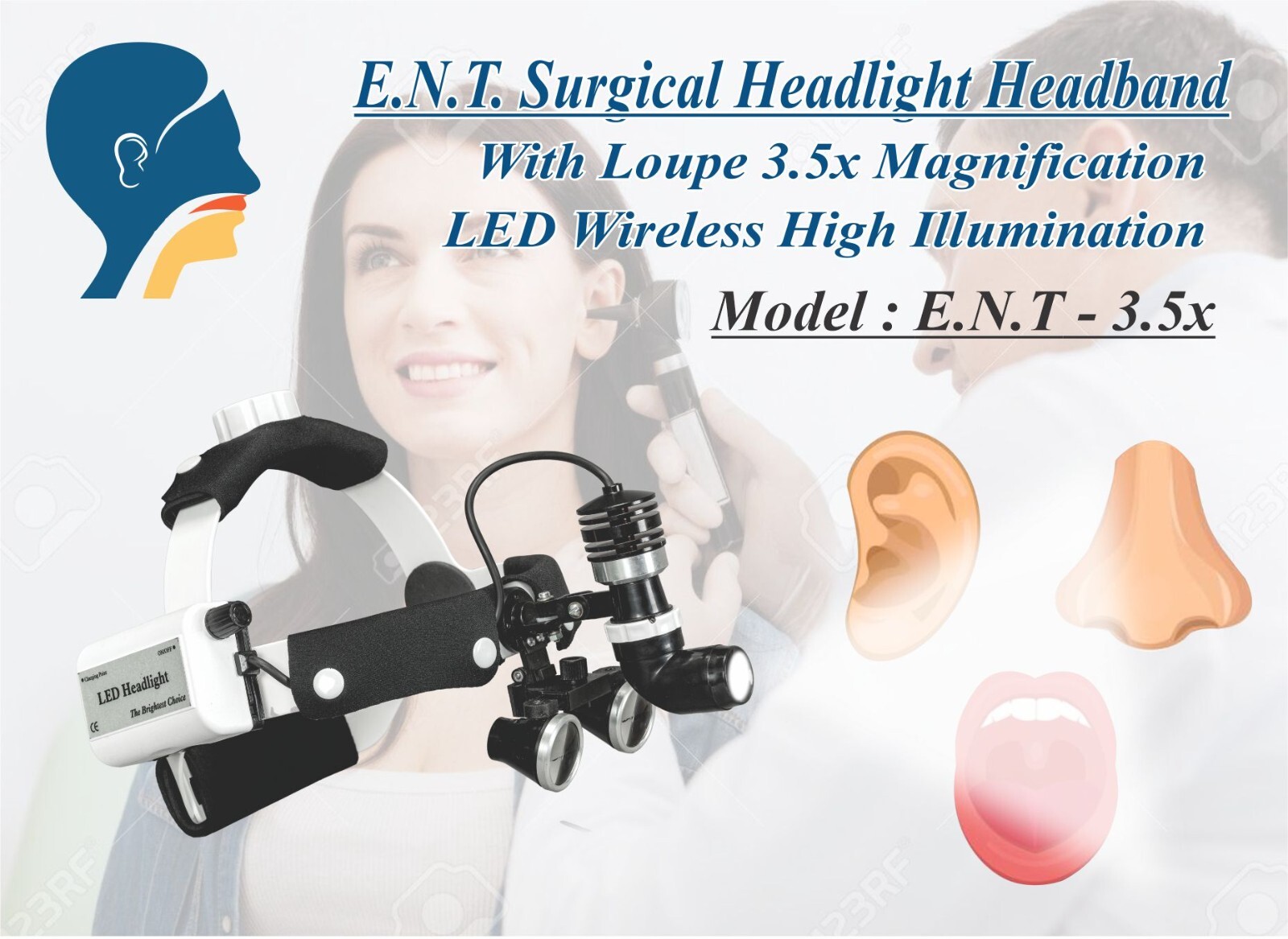 3.5x Otorhinolaryngology surgical headlight medical head light led 10 ...