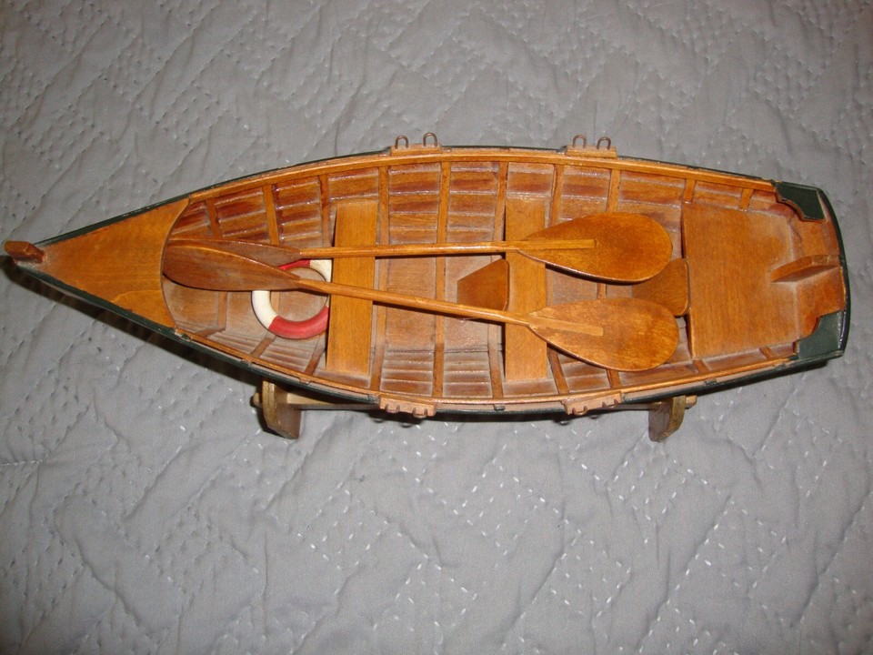 Vintage wooden toy rowboat, oars, with stand Great nautical display | eBay