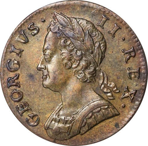 ENGLAND GEORGE II 1750 1/2D HALF PENNY COIN, UNCIRCULATED PCGS ...