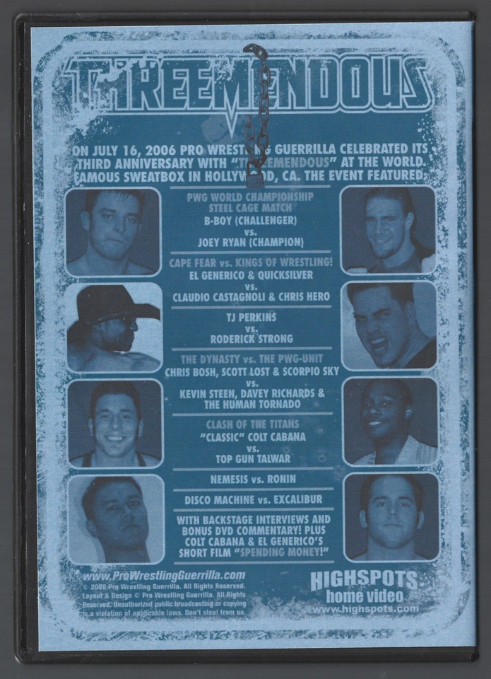 El Generico Threemendous 2006 PWG DVD Pro Wrestling Guerrilla AEW WWE ...