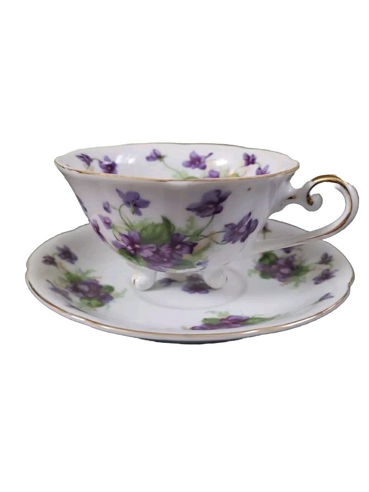 Lefton China Hand Painted Violet Tea Cup & Saucer Set | eBay