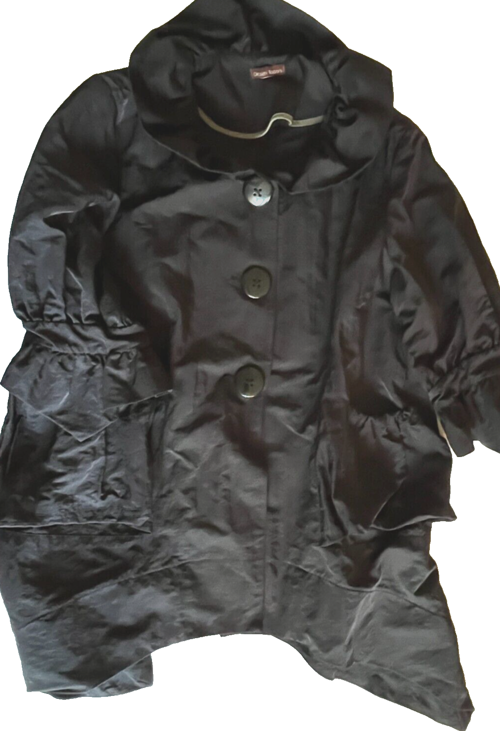 Design Today's Black Nylon Taffeta Ruffled Collar Jacket Coat XL 1X | eBay