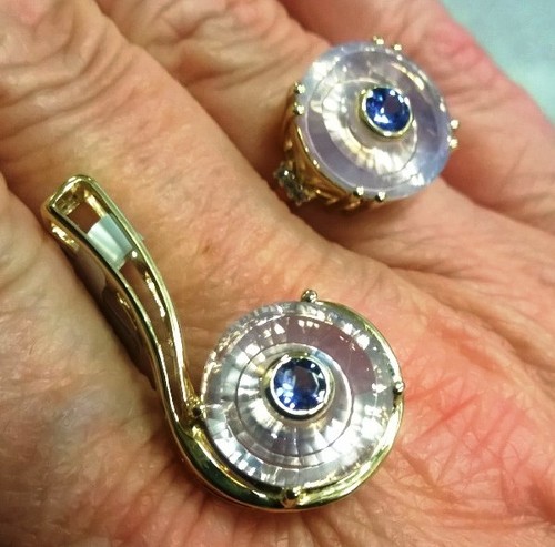 LEHRER RIO GRANDE LAVENDER QUARTZ, AA TANZANITE DIAMOND GOLD TORUS RING ...