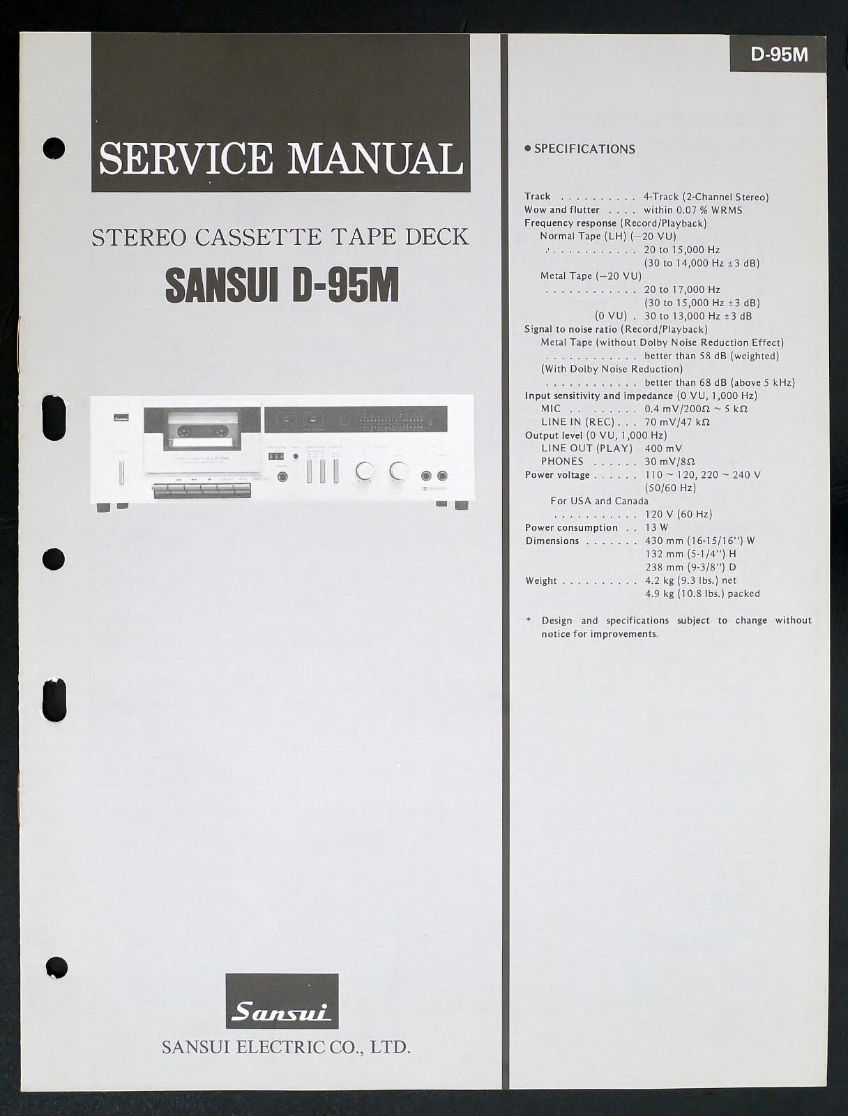 Original SANSUI D-95M Cassette Tape Deck Service-Manual/Diagram/Parts List o153 | eBay