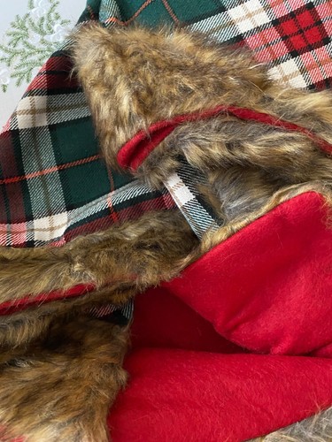 ASHLAND RED & GREEN TARTAN PLAID 48' TREE SKIRT FAUX FUR TRIM RED FELT ...