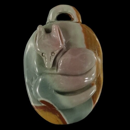 BH05203# Hand Carved Unique Fox Desert Jasper Pendant Bead Gemstone | eBay