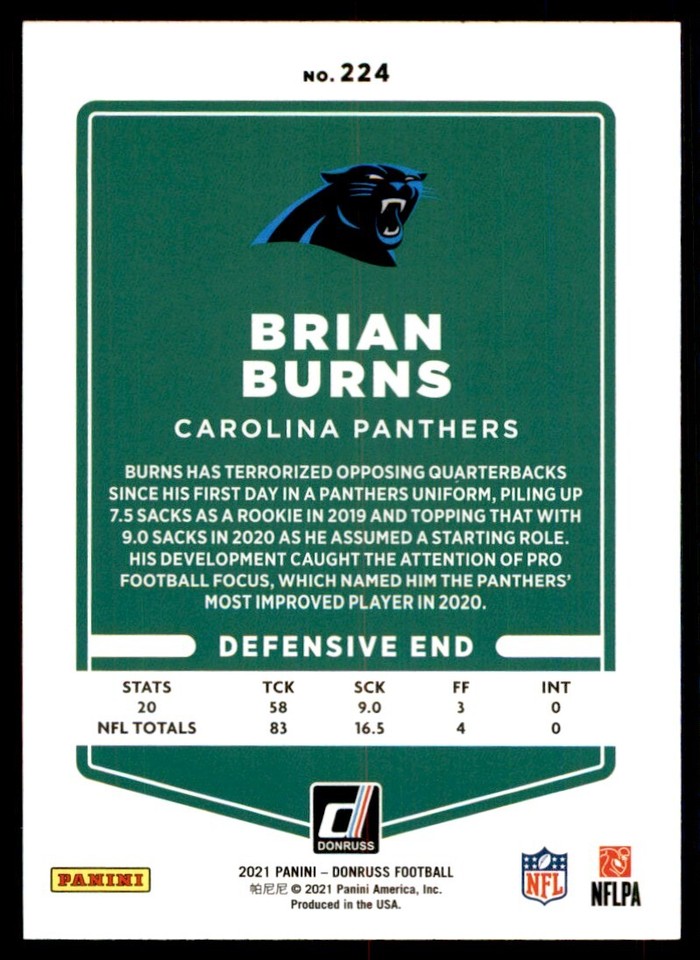 2021 Donruss #224 Brian Burns | eBay
