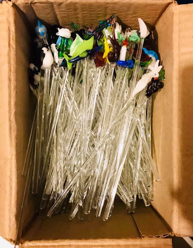 18 Assorted Set Glass Swizzle Sticks Stir Cocktail Stirrers Blown Glass ...
