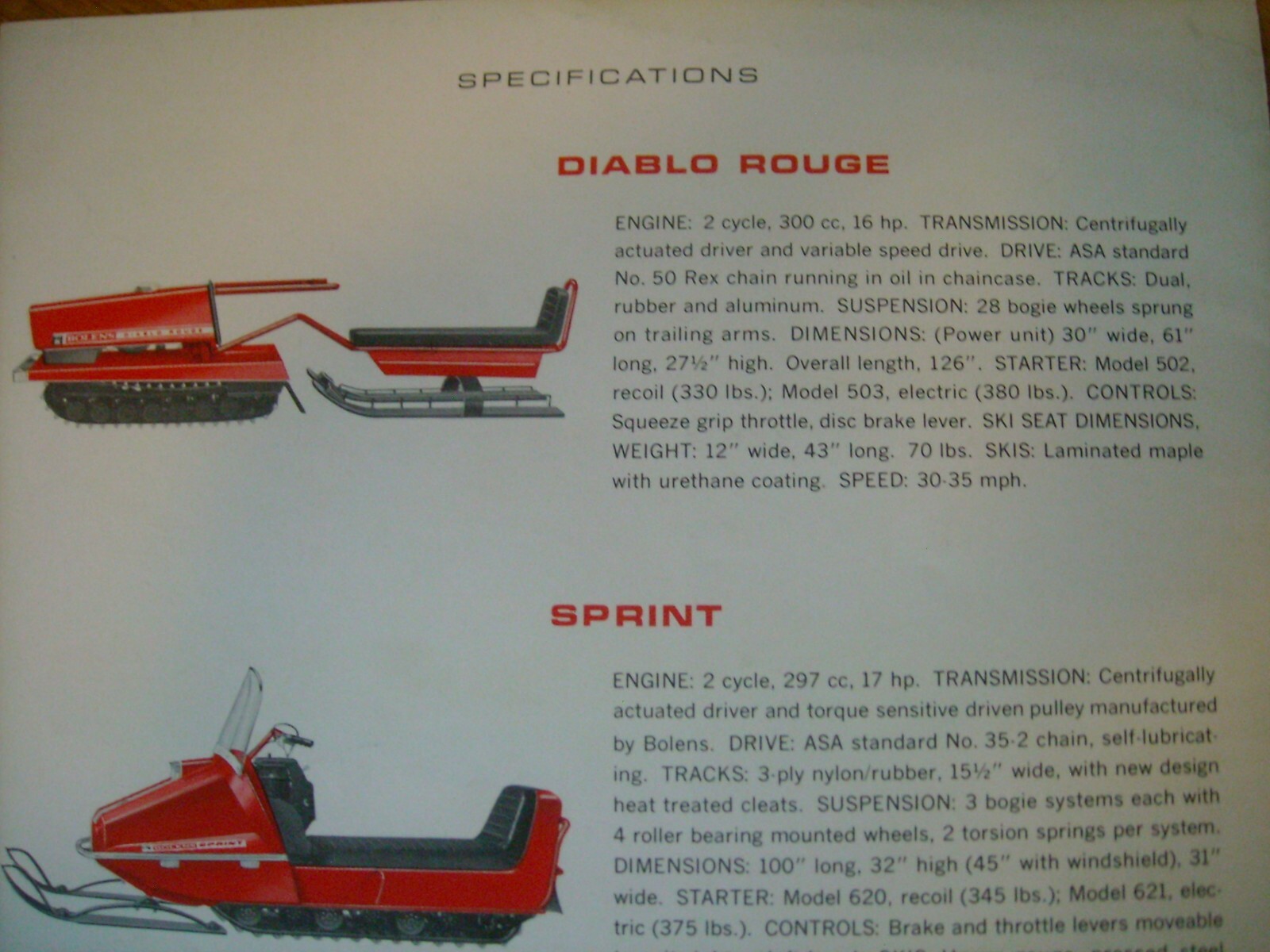 1968 Vintage BOLENS DIABLO ROUGE & SPRINT Snowmobile Brochure | eBay