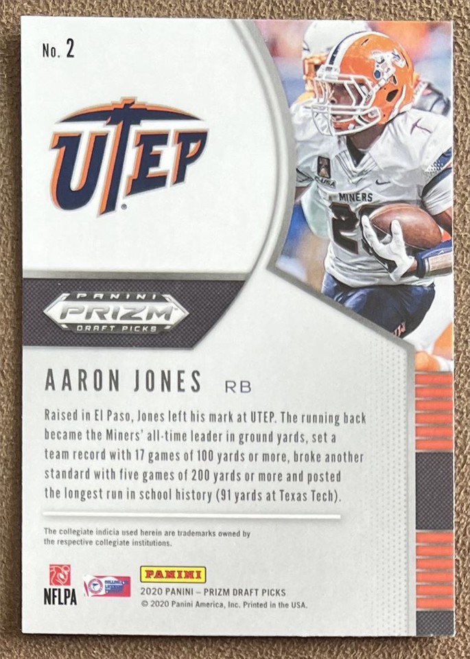 2020 Panini Prizm Draft Picks Aaron Jones UTEP Miners #2 NCAA Football ...