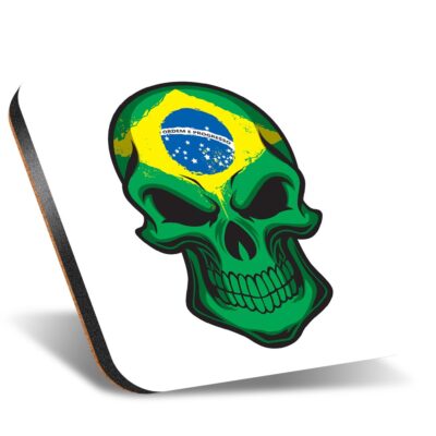 1x Square Coaster 12cm Brazilian Brazil Flag Skull Travel #56067 | eBay