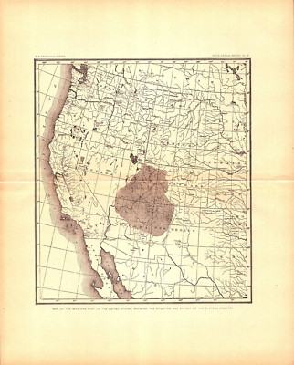 WESTERN UNITED STATES, PLATEAU COUNTRY Antique geology map 1885 | eBay
