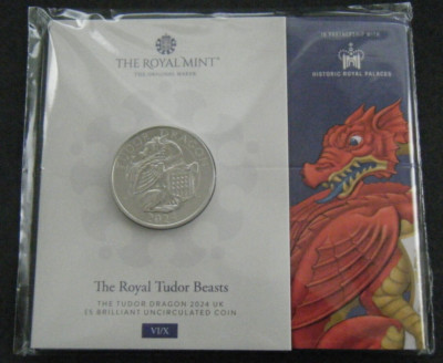2024 Tudor Dragon Tudor Beasts UK £5 BU Coin Royal Mint Sealed Pack in ...