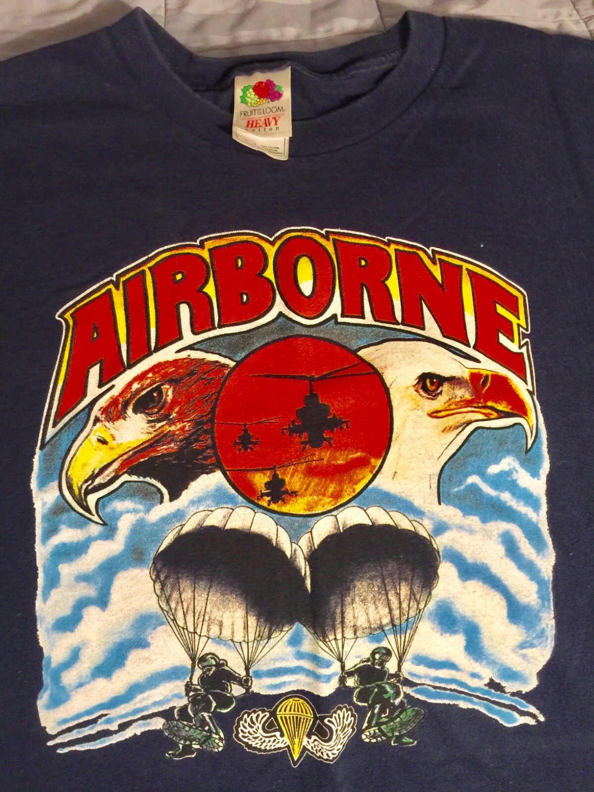 Airborne Paratrooper vintage T shirt sz LARGE dark bl… - Gem