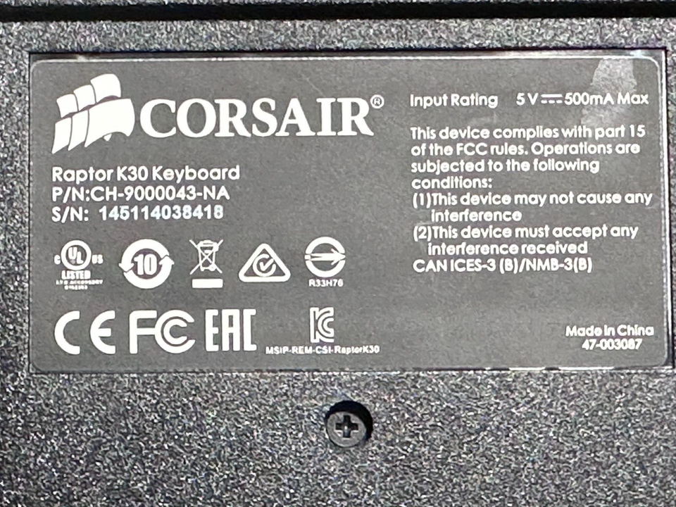 Corsair Raptor K30 USB Gaming Keyboard. | eBay