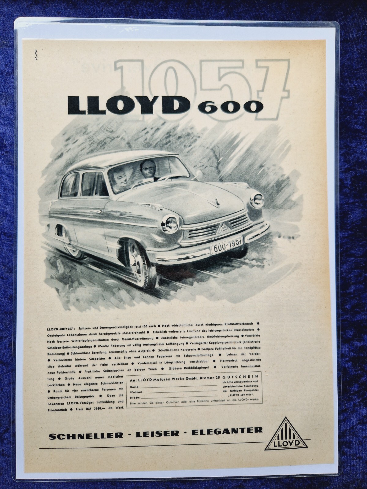 Lloyd 600, originale Werbung aus Zeitschrift, 1957, laminiert | eBay