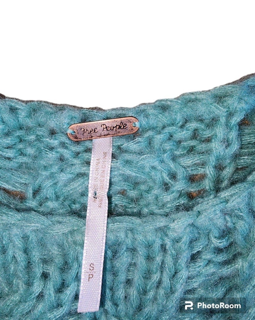 Free People Green Fluff Pullover Sweater Small Oversized Knit Boho ...