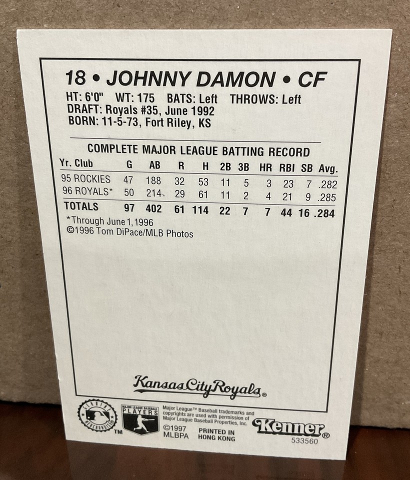 JOHNNY DAMON 1997 KENNER STARTING LINEUP CARD - KANSAS CITY ROYALS | eBay