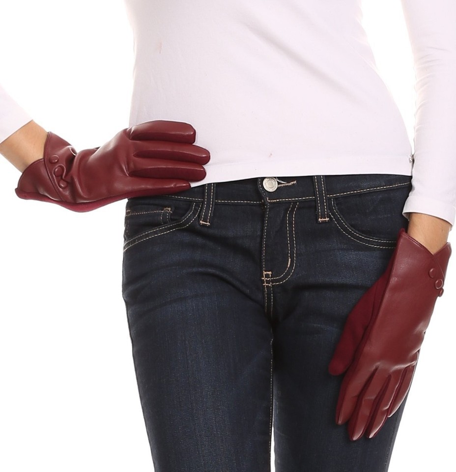 Sakkas Pamb Faux Leather Heather Knit Button Front Warm Winter Touch ...