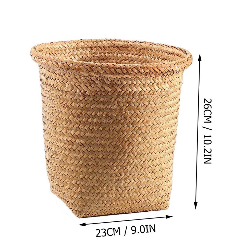 Laundry Storage Basket Round Straw Bin Handcrafted Organizer | eBay ...