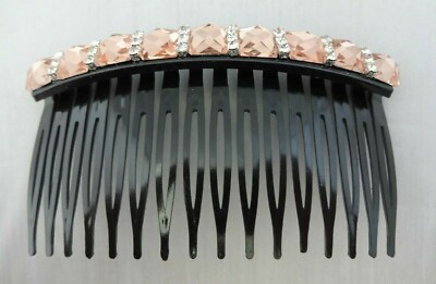 Hair Comb Black Plastic Beige Faceted Stones One Comb 3.25 Inch Wide ...