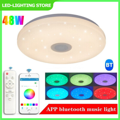 RGB LED Music Ceiling Light Bluetooth Speaker Dimmable w/ APP Remote ...