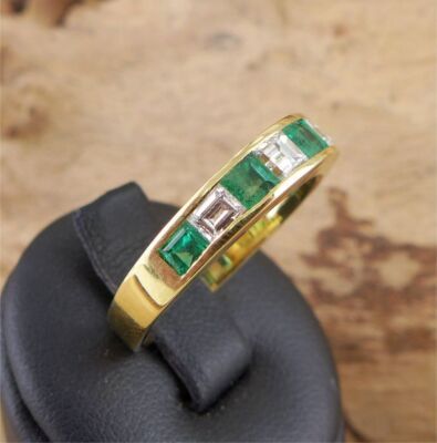 Wunderbarer Smaragd Diamantbaguette Damen Ring in 585 Gelbgold ca. 0,50 ...