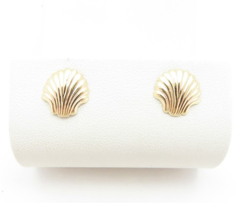 14K Yellow Gold Shell Stud Earrings | eBay