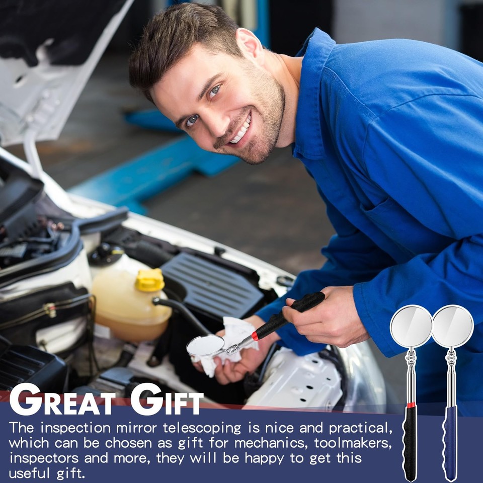 2 Pack Round Telescoping Inspection Mirror Mechanics Mirror Tool for ...