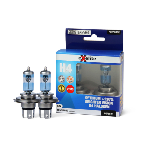 Exelite Halogen Optimum +130% Brighter Vision H4 Globes (2PK) 12V 60 ...