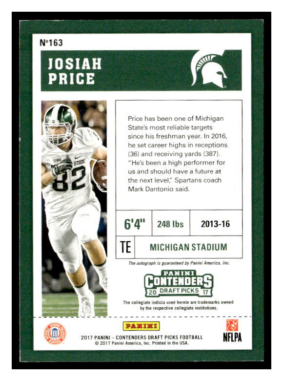 2017 Panini Contenders Draft Picks #163 Josiah Price Autograph | eBay