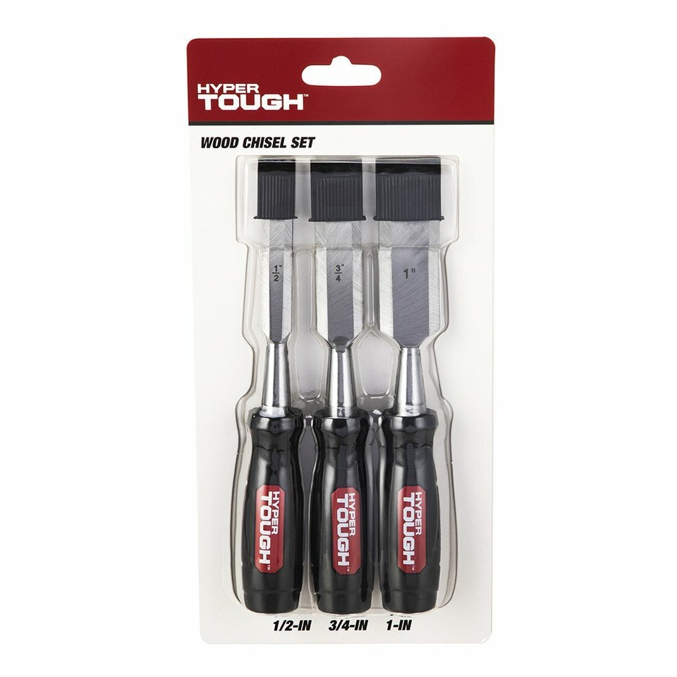 Hyper Tough 3-Piece WOOD CHISELS SET: 1/2-IN, 3/4-IN, 1-IN Metal ...