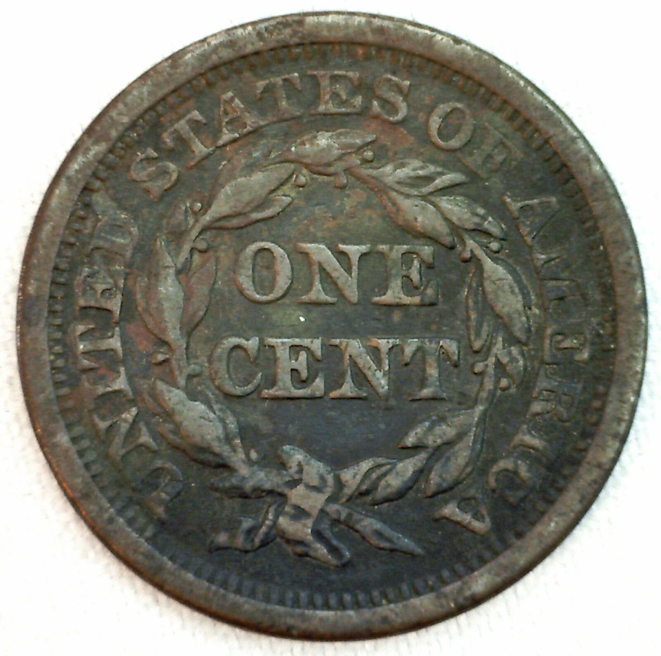 1849 Braided Hair US One Cent Penny Coin 1c Copper Coin Fine Large Cent ...