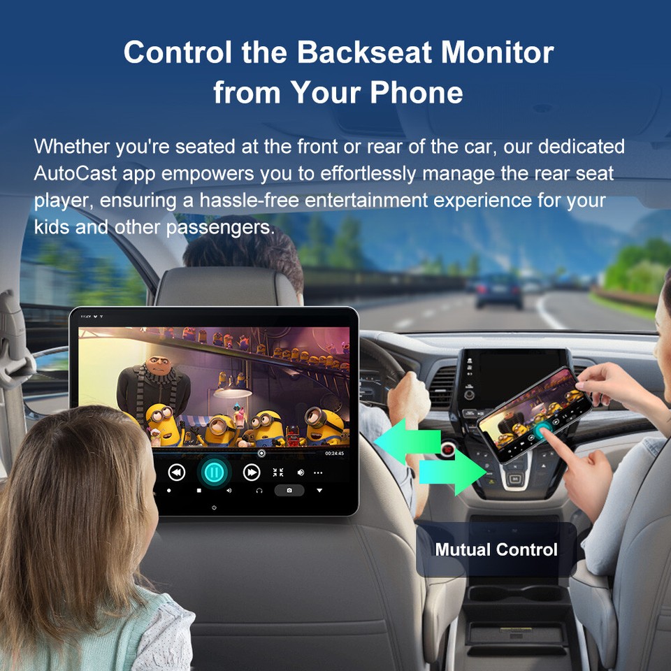 2x 14" FHD Touch Screen Car Headrest Monitor Backseat TV Player Media ...